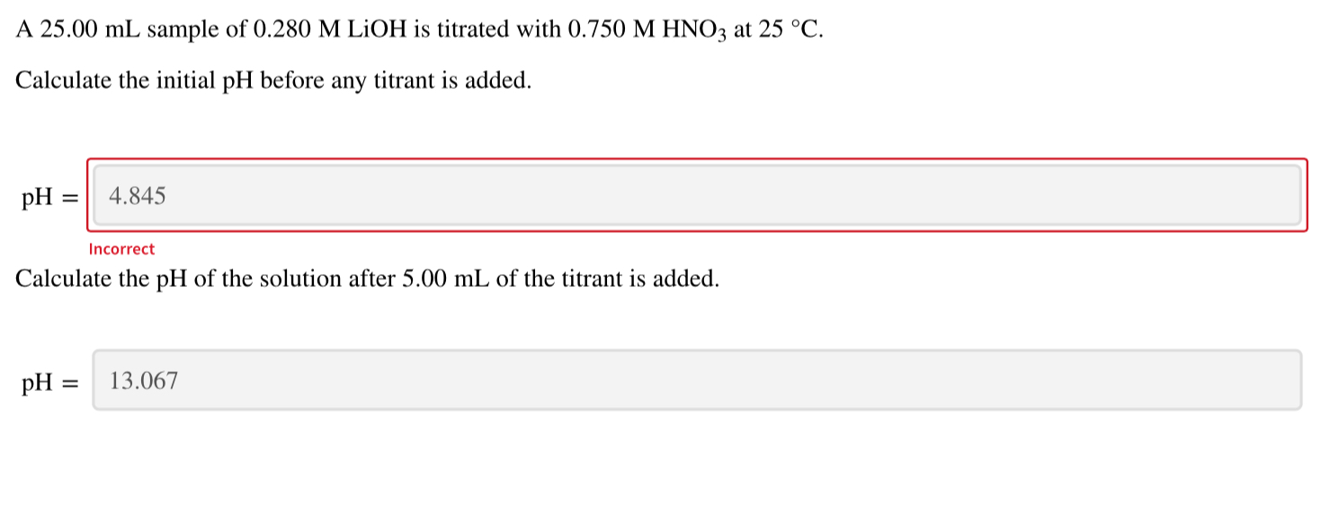 Solved A 25.00 mL sample of 0.280 M LiOH is titrated with | Chegg.com