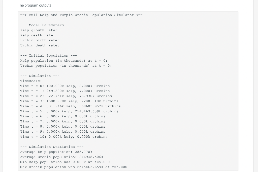 Solved 5.14 PROJ-1: Kelp \& Urchin Population Simulator | Chegg.com