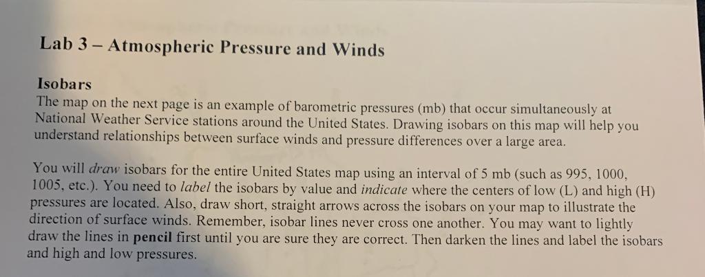 Solved Lab 3 - Atmospheric Pressure and Winds Isobars The | Chegg.com