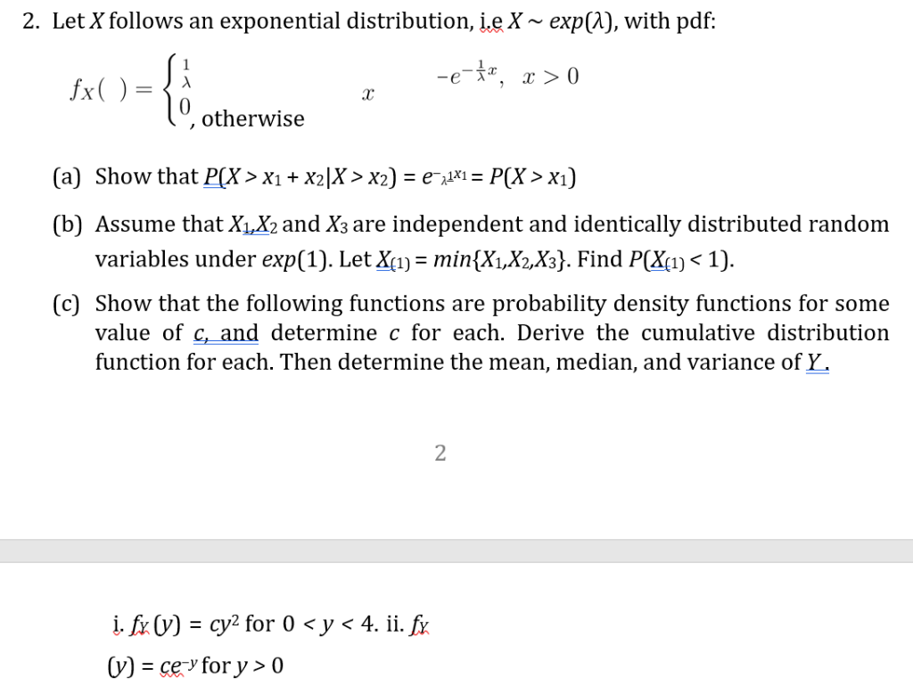 Solved 2. Let X follows an exponential distribution, ie X~ | Chegg.com
