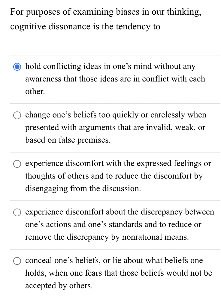 Solved For purposes of examining biases in our thinking, | Chegg.com