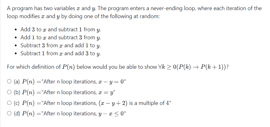 Solved A program has two variables x and y. The program | Chegg.com