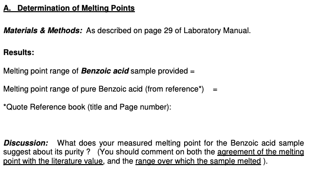 Solved The Melting Point Of Benzoic Acid Sample Provided