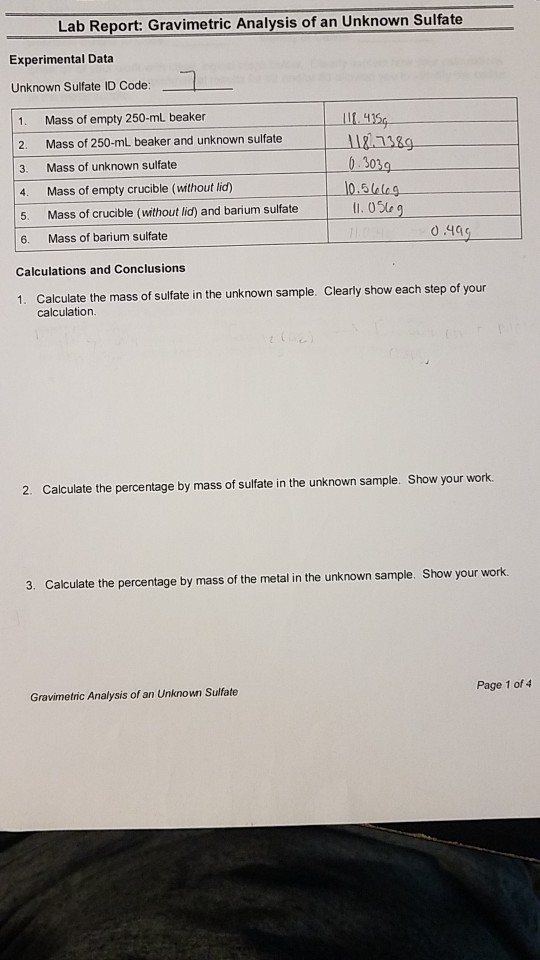 Solved Lab Report: Gravimetric Analysis of an Unknown | Chegg.com
