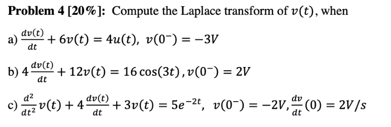 Solved Problem 4 [20%]: Compute the Laplace transform of | Chegg.com