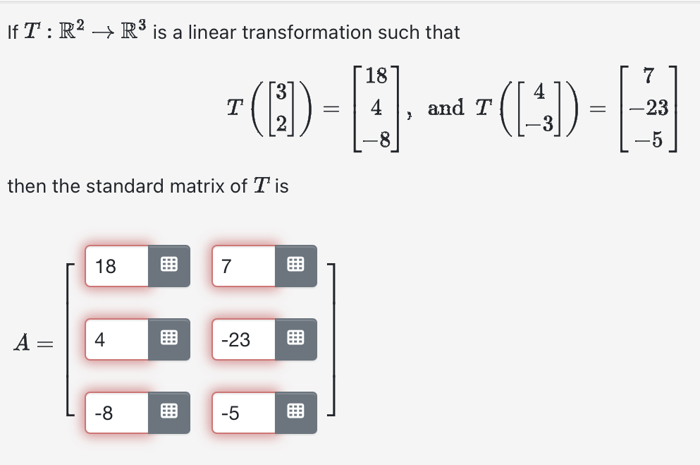 Solved If T:R2→R3 is a linear transformation such that | Chegg.com