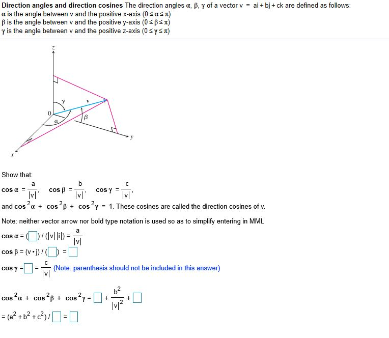 Solved Direction angles and direction cosines The direction | Chegg.com
