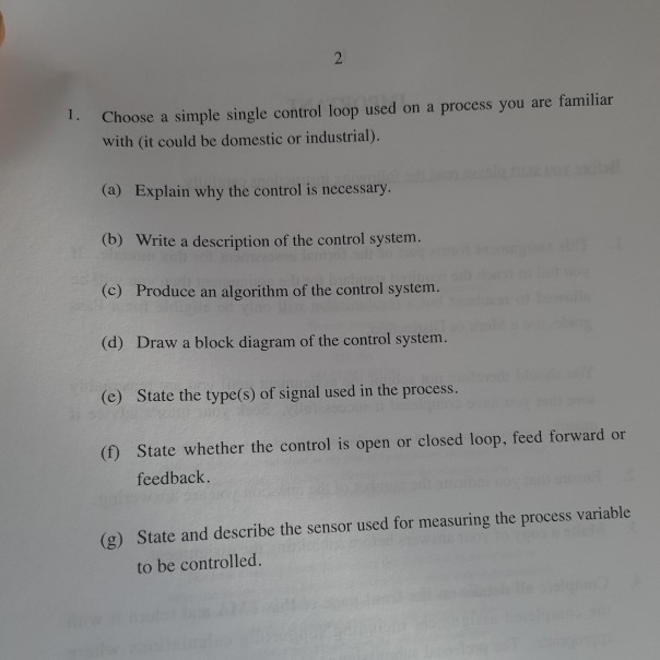 Solved Choose A Simple Single Control Loop Used On A Process