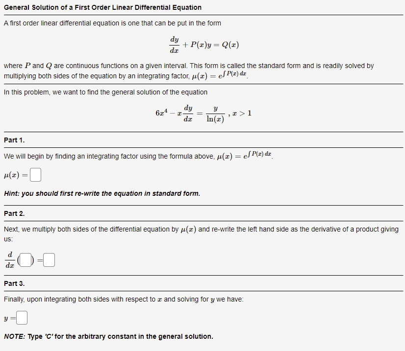 Solved General Solution of a First Order Linear Differential | Chegg.com