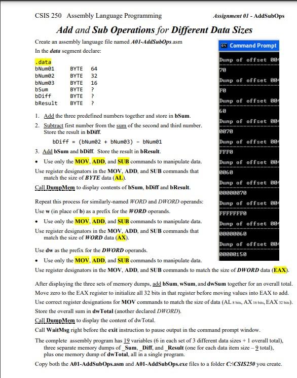 Solved FØ 68 CSIS 250 Assembly Language Programming | Chegg.com