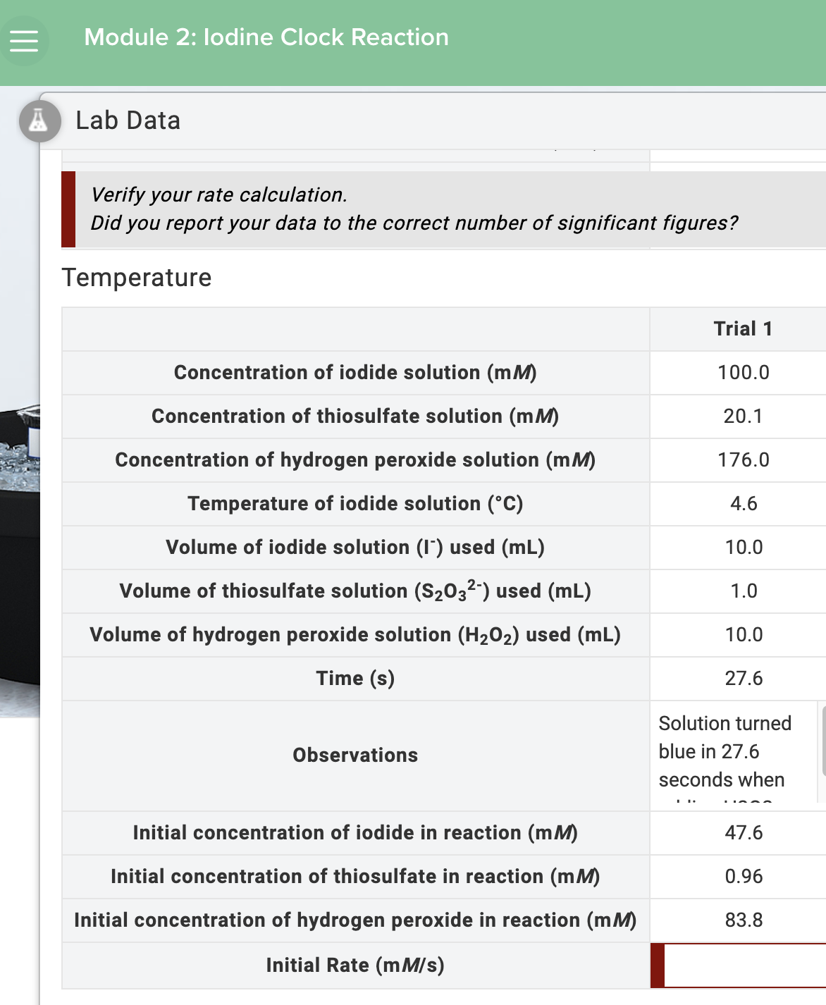 Solved Module 2: Iodine Clock Reaction Lab Data Verify your | Chegg.com