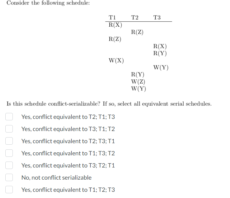 Solved Consider the following schedule: Is this schedule | Chegg.com