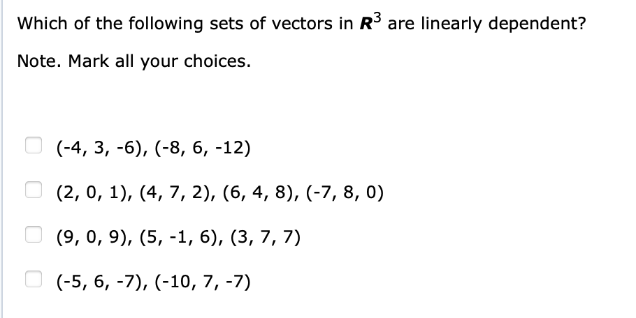 Solved Which of the following sets of vectors in R3 are | Chegg.com