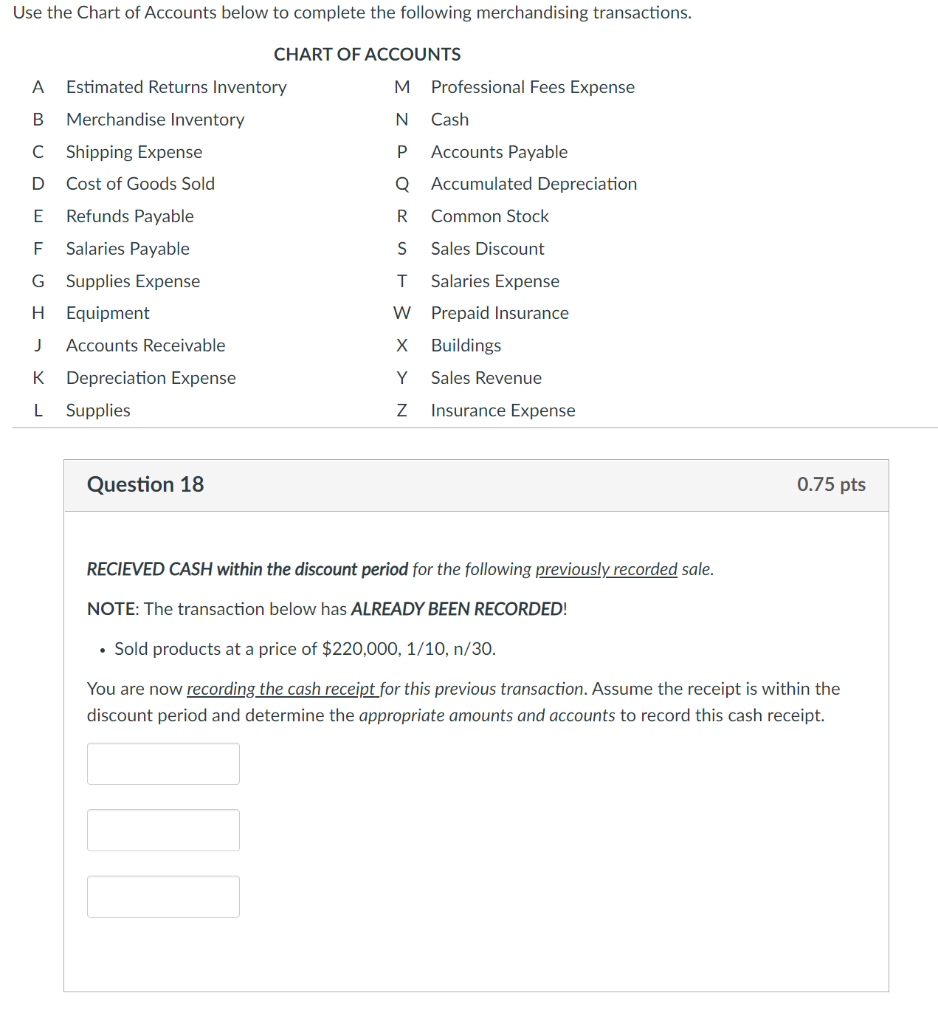 Solved Use the Chart of Accounts below to complete the | Chegg.com