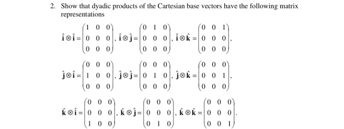 Solved 2. Show that dyadic products of the Cartesian base | Chegg.com