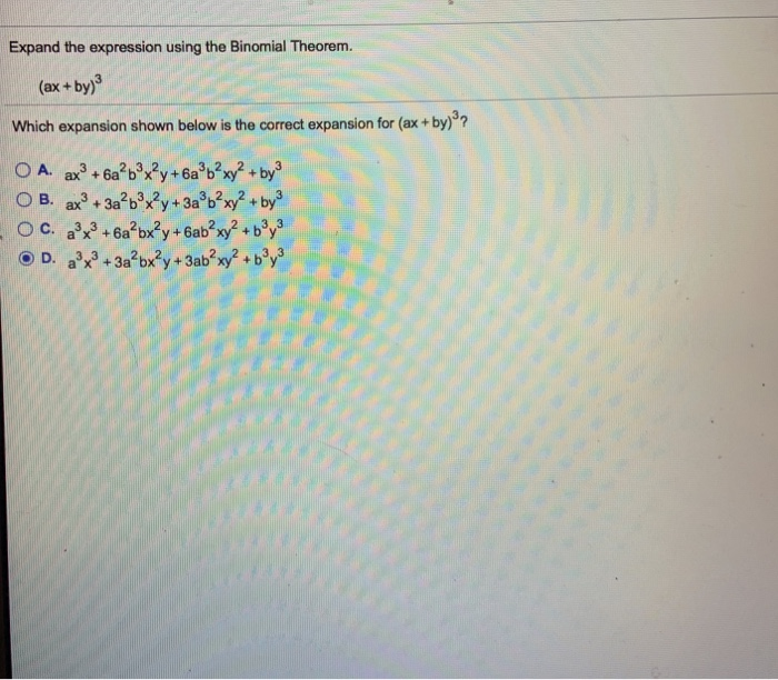 Solved Expand the expression using the Binomial Theorem. (ax | Chegg.com