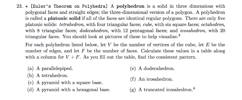 Solved 23. [Euler's Theorem on Polyhedra] A polyhedron is a | Chegg.com