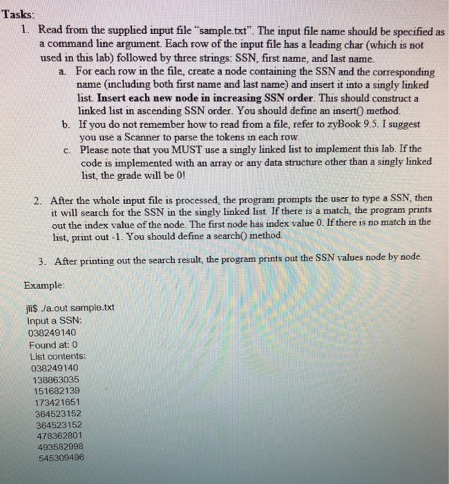 Solved Tasks: 1. Read from the supplied input file | Chegg.com