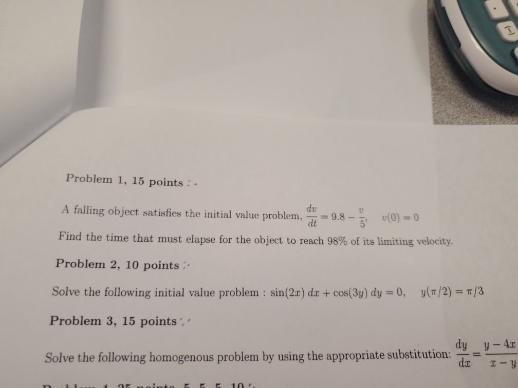 Solved Problem 1, 15 points:. A falling object satisfies the | Chegg.com
