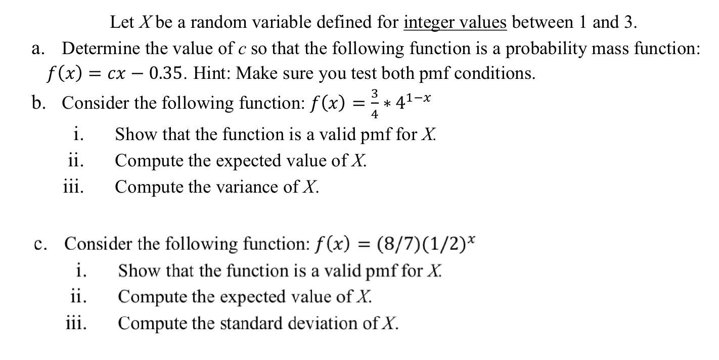 Solved Let X be a random variable defined for integer values | Chegg.com