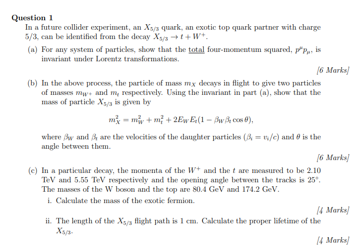 Solved Question 1 In a future collider experiment, an X5/3 | Chegg.com