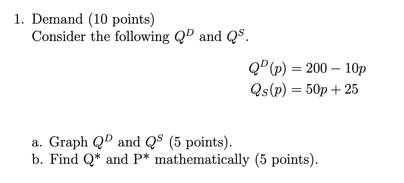 Solved 1. Demand (10 points) Consider the following QD and | Chegg.com