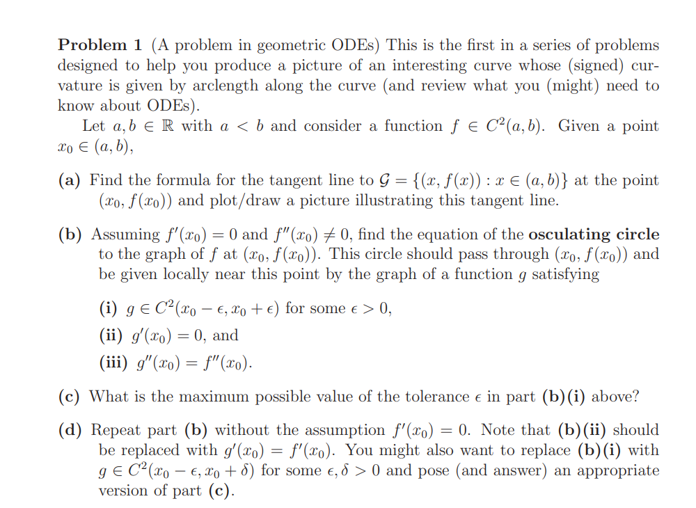 Solved Problem 1 (A problem in geometric ODEs) This is the | Chegg.com