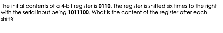 Solved The initial contents of a 4-bit register is 0110. The | Chegg.com