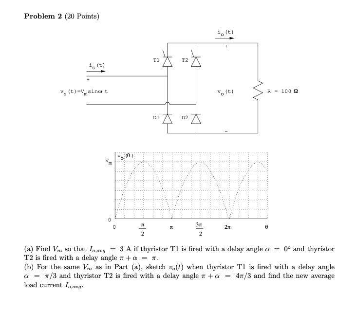 Solved Problem 2 (20 Points) (a) Find Vm so that Io,avg=3 A | Chegg.com