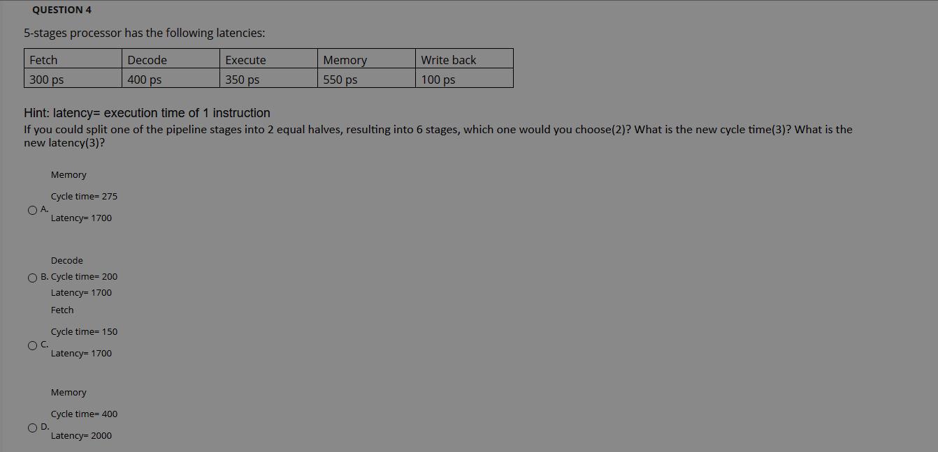 Solved QUESTION 4 5-stages processor has the following | Chegg.com