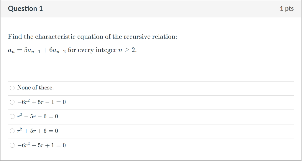 Solved Question 1 1 pts Find the characteristic equation of | Chegg.com