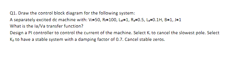 Solved Q1. Draw the control block diagram for the following | Chegg.com