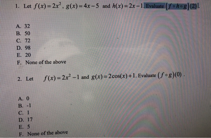 Solved Let f(x)=2x2, g(x)-4x-5 and h(x)=2x-Earaw(nene glgi | Chegg.com