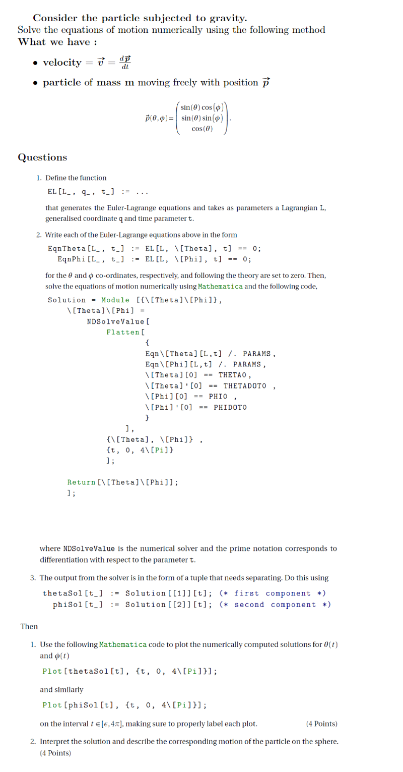 Consider the particle subjected to gravity. Solve the | Chegg.com