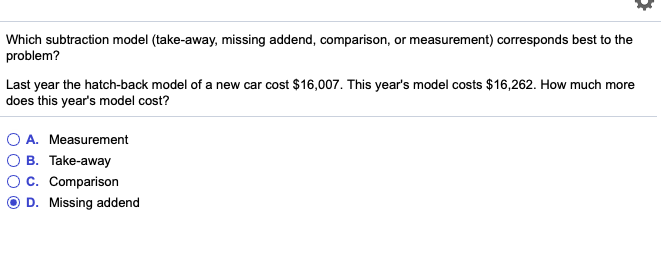 Solved Which subtraction model (take-away, missing addend, | Chegg.com