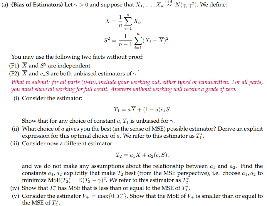 Solved a) (Bias of Estimators) Let \\( \\gamma>0 \\) and | Chegg.com