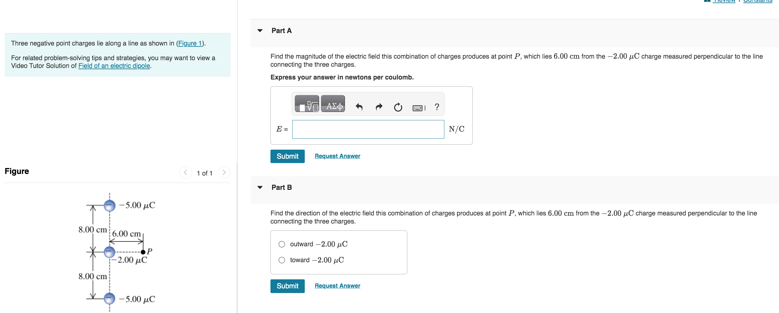 Solved Three negative point charges lie along a line as | Chegg.com