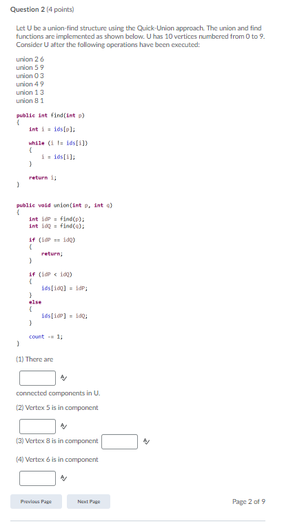 Solved Question 2 (4 points) Let U be a union-find structure | Chegg.com