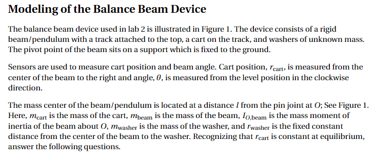 Modeling of the Balance Beam Device The balance beam | Chegg.com