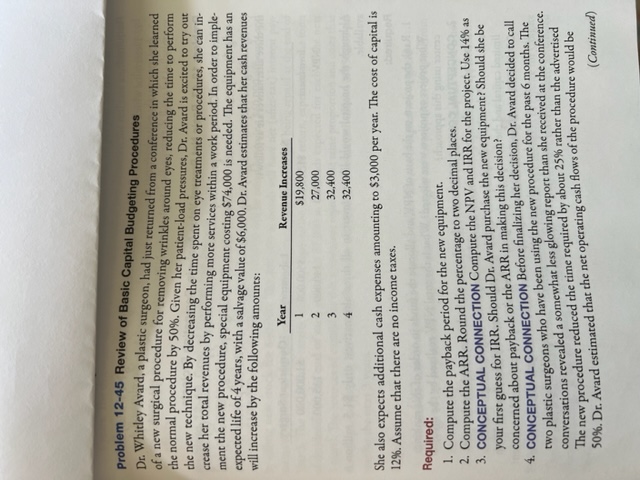 Solved Problem 12-45 Review of Basic Capital Budgeting | Chegg.com