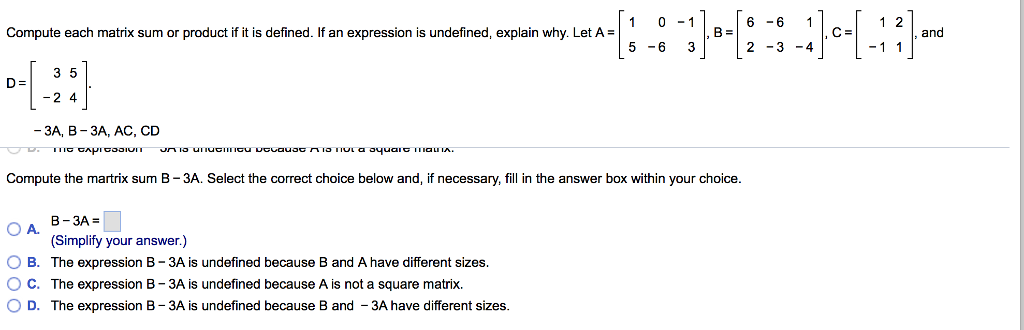 Solved 1 01 6 61 1 2 Compute Each Matrix Sum Or Product If