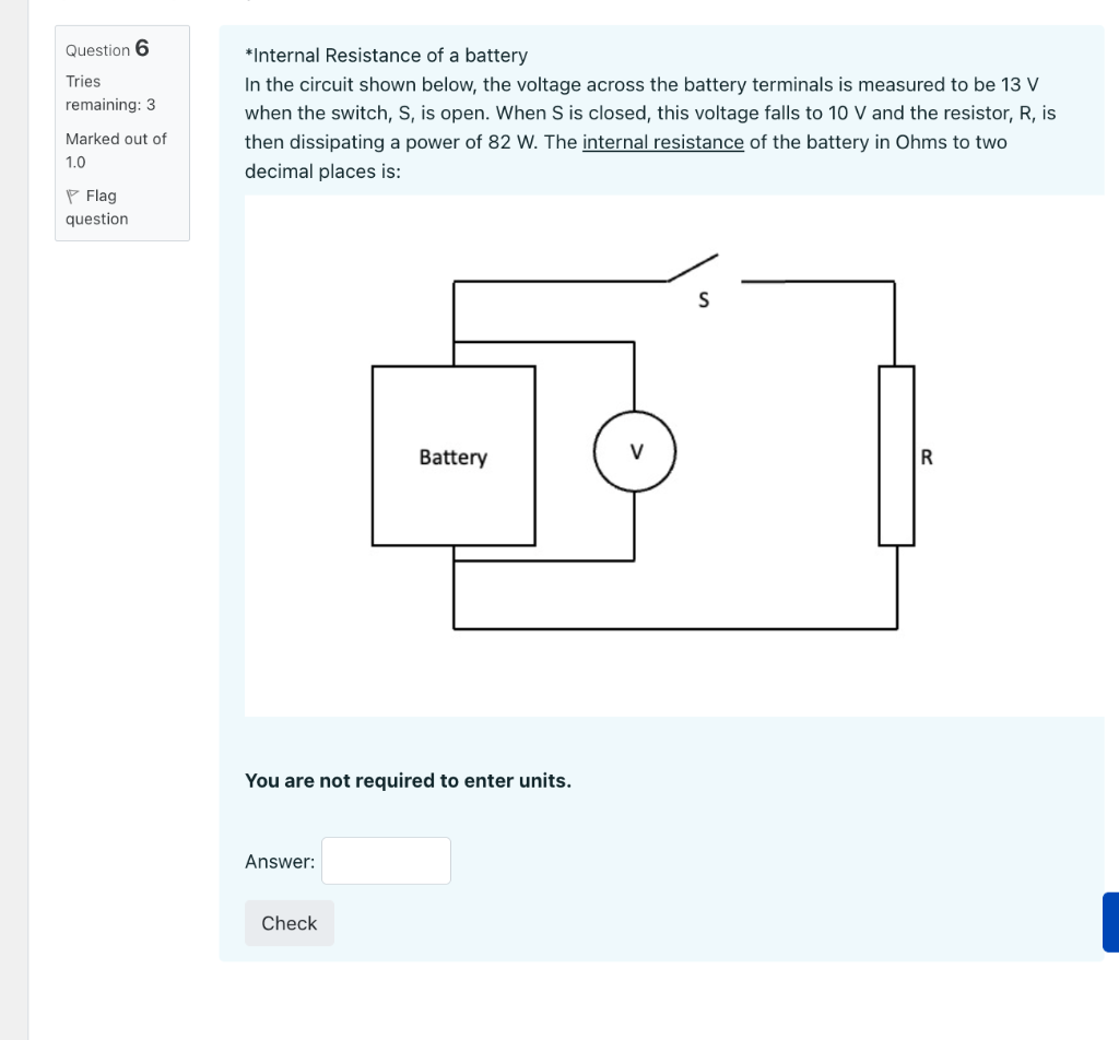 Solved *Internal Resistance of a battery In the circuit | Chegg.com
