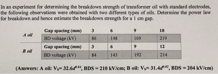 Solved In an experiment for determining the breakdown | Chegg.com