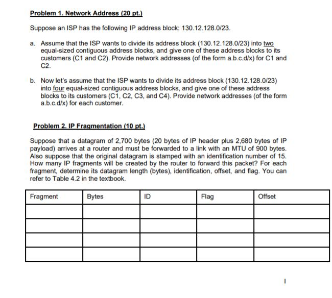 Solved Problem 1. Network Address (20 pt.) Suppose an ISP | Chegg.com