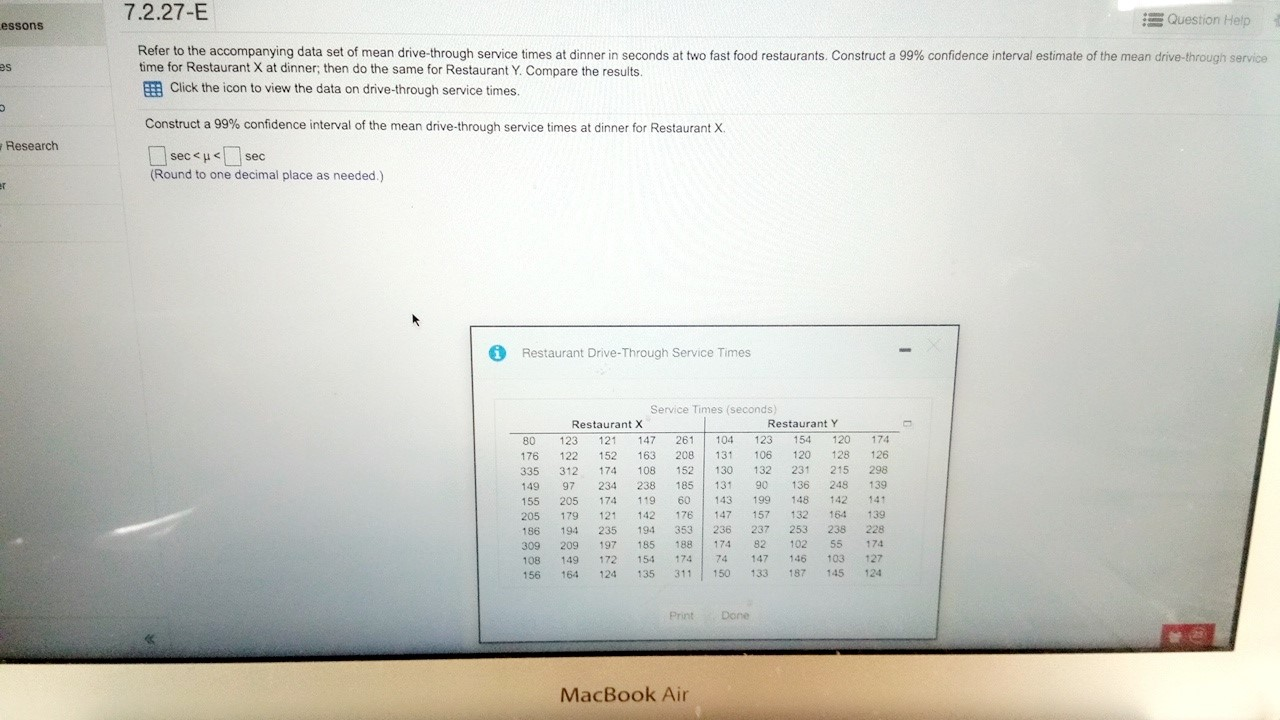 Solved 7.2.27-E :5 Question Help Lessons es Refer to the | Chegg.com