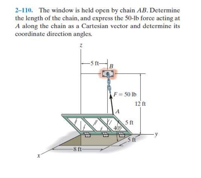 Solved 2-110. The window is held open by chain AB. Determine | Chegg.com