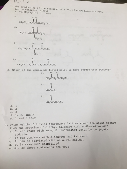 Solved Part 2 1. The product (s) of the reaction of 2 mol of | Chegg.com