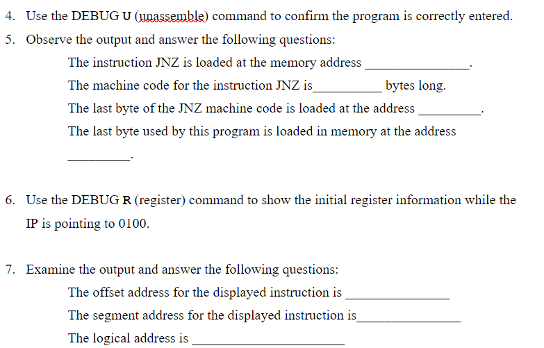 Debug Command Description A Assesmble Assemble | Chegg.com