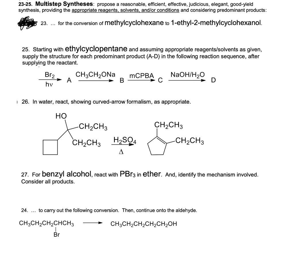 Solved 23-25. Multistep Syntheses: propose a reasonable, | Chegg.com Solved 23-25. Multistep Syntheses: propose a reasonable, | Chegg.com