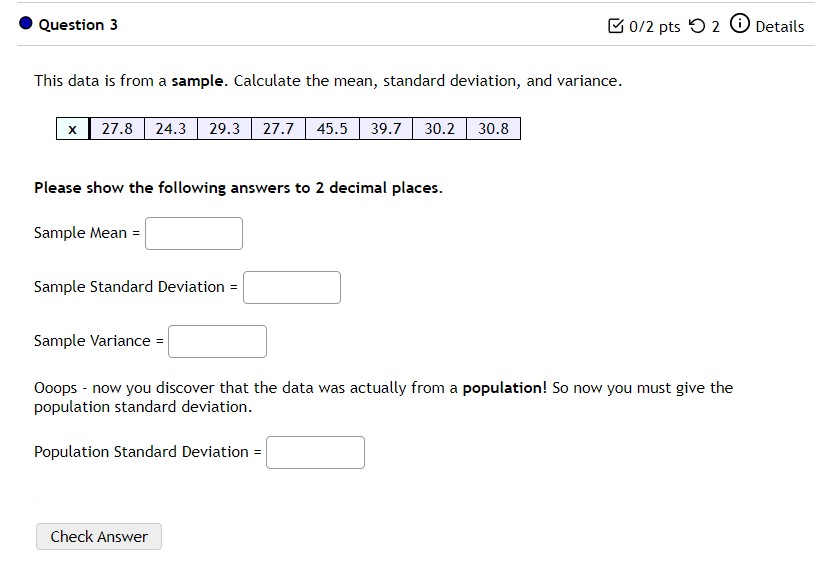 Solved This data is from a sample. Calculate the mean, | Chegg.com